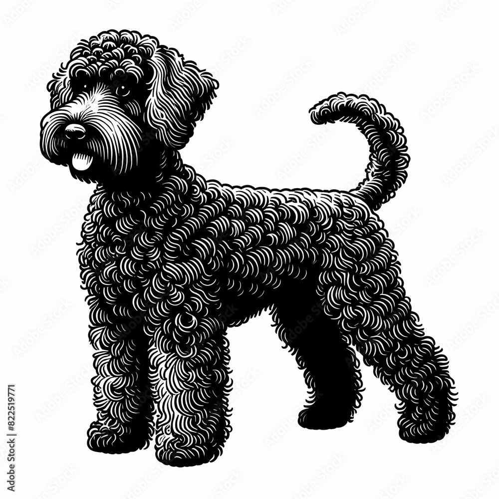 line art of a black schnoodle standing against a white background for ...