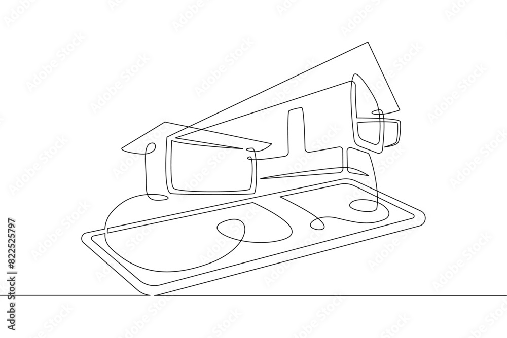 One continuous line.Modern house on the computer screen. Fashionable ...
