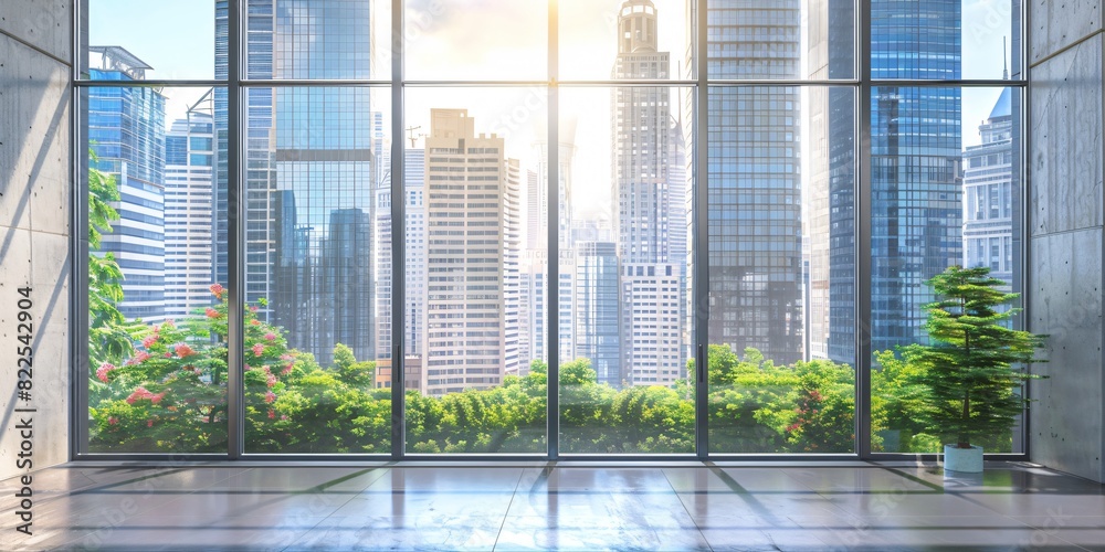 Manhattan Cityscape Business Background Through Office Window, Concepts ...