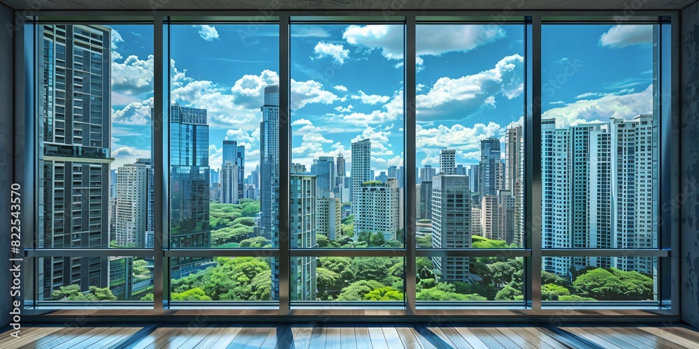 Manhattan Cityscape Business Background Through Office Window, Concepts ...