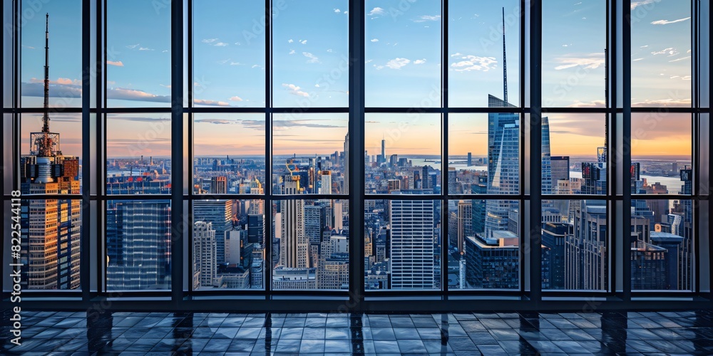 Manhattan Cityscape Business Background Through Office Window, Concepts ...