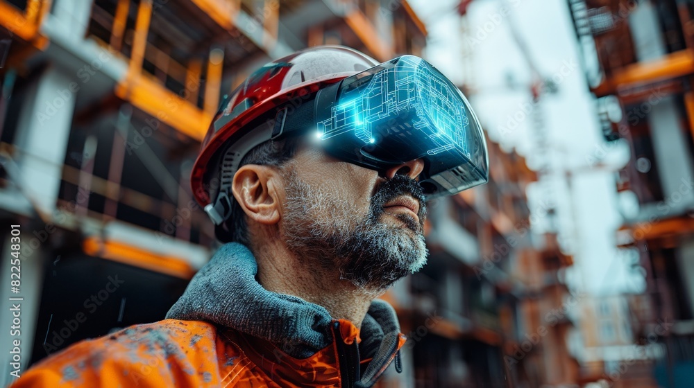 A construction worker utilizing an augmented reality helmet to ...