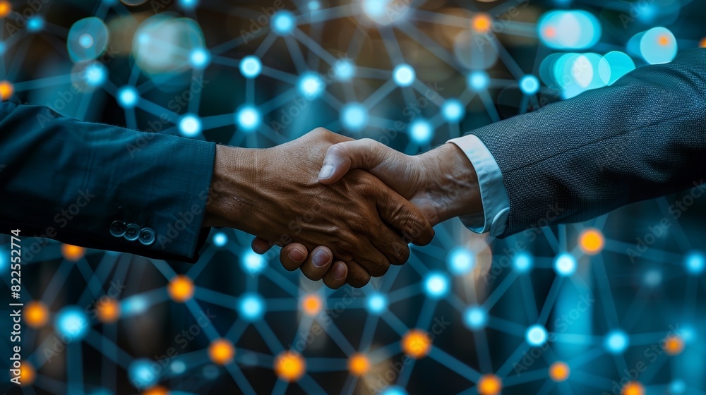 A handshake between two business professionals with blockchain ...