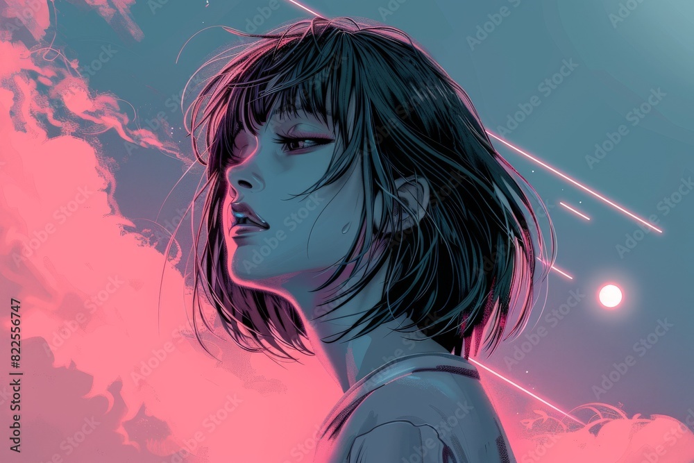 Lo-fi anime girl dj, colourful background, inspiration for an album ...
