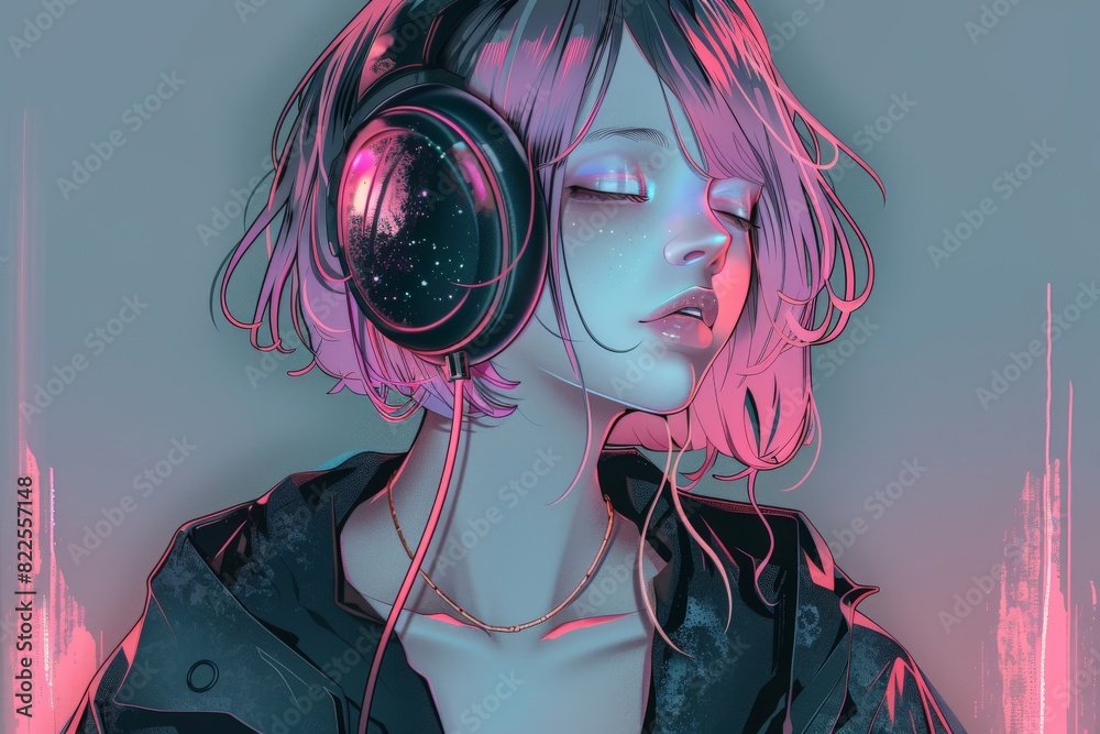 Lo-fi anime girl dj, colourful background, inspiration for an album ...