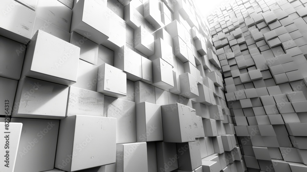 wall of varying square and rectangular sizes, shaped in black and white ...