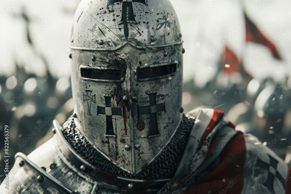 Templar knight in full armor standing ready for battle. Medieval ...