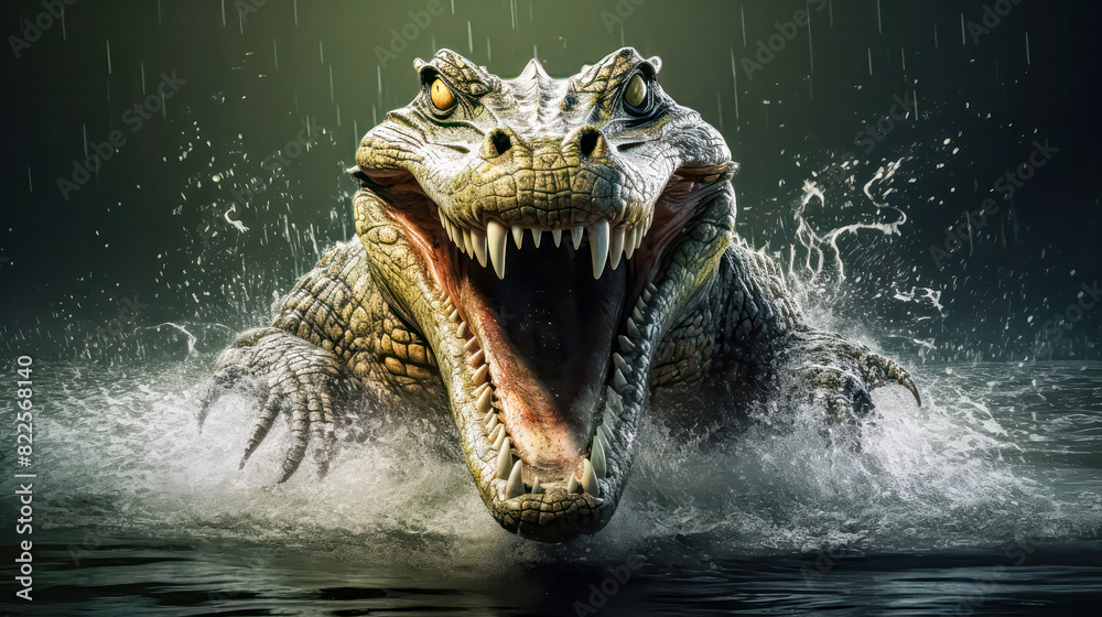 An alligator bares its teeth in a powerful display, showcasing its ...