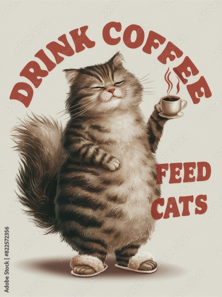 Content Tabby Cat Enjoying a Steamy Cup of Coffee with Drink Coffee ...