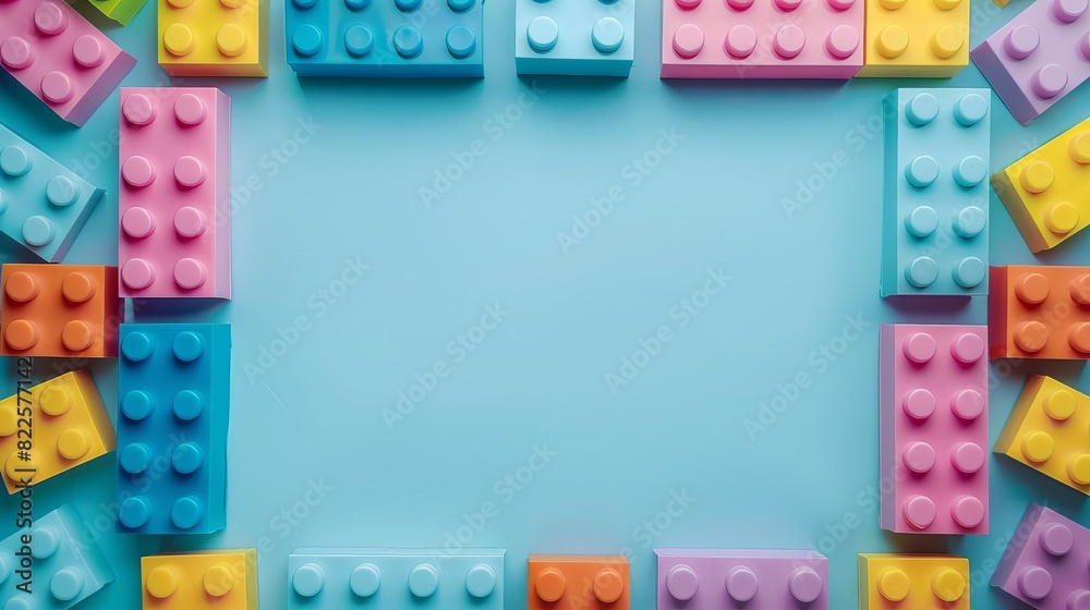 colorful plastic toy building blocks wall background blank frame modern ...