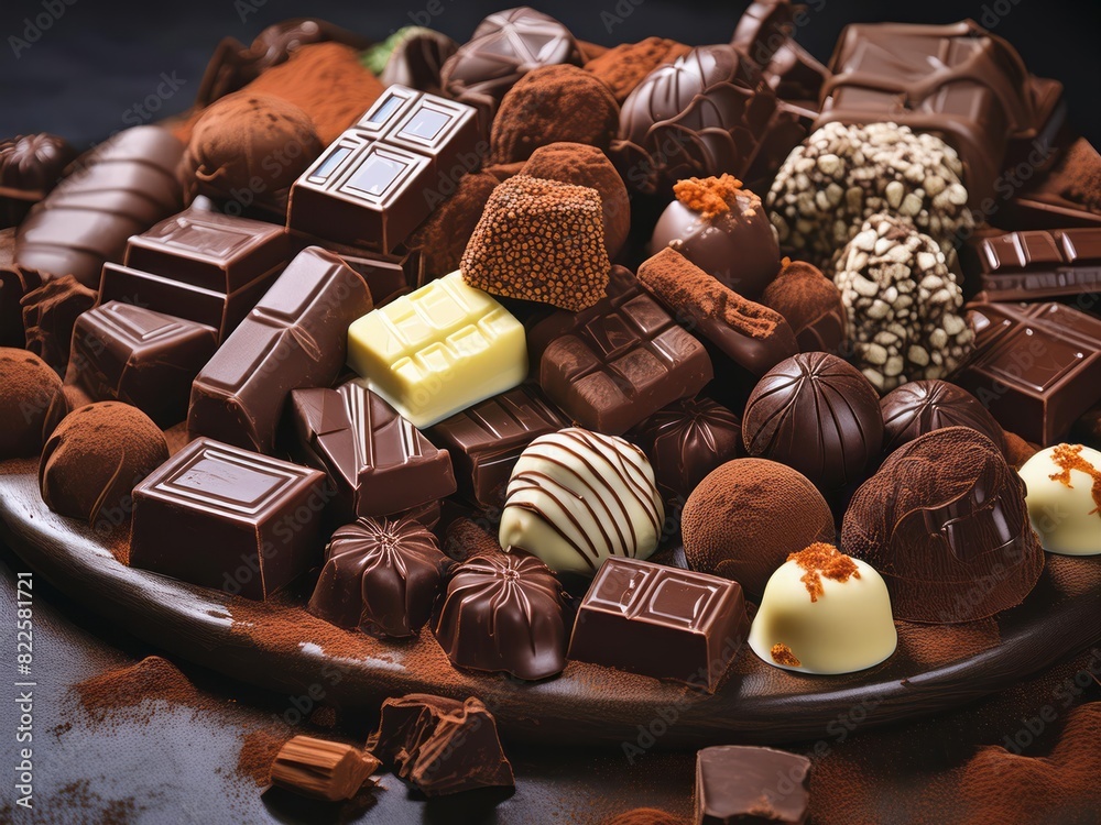 An ultrarealistic photograph of a platter filled with various types and ...