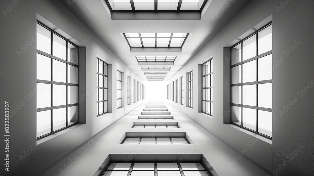 Symmetrical roof windows with a vanishing point perspective, creating a ...