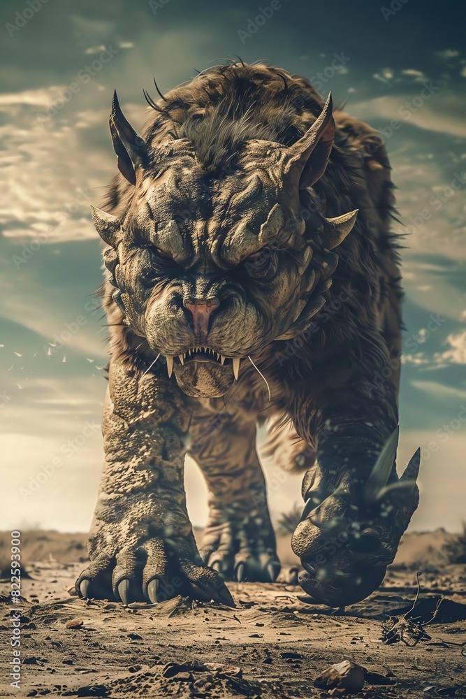 Catoblepas Depict the Catoblepas with its heavy head and deadly gaze ...