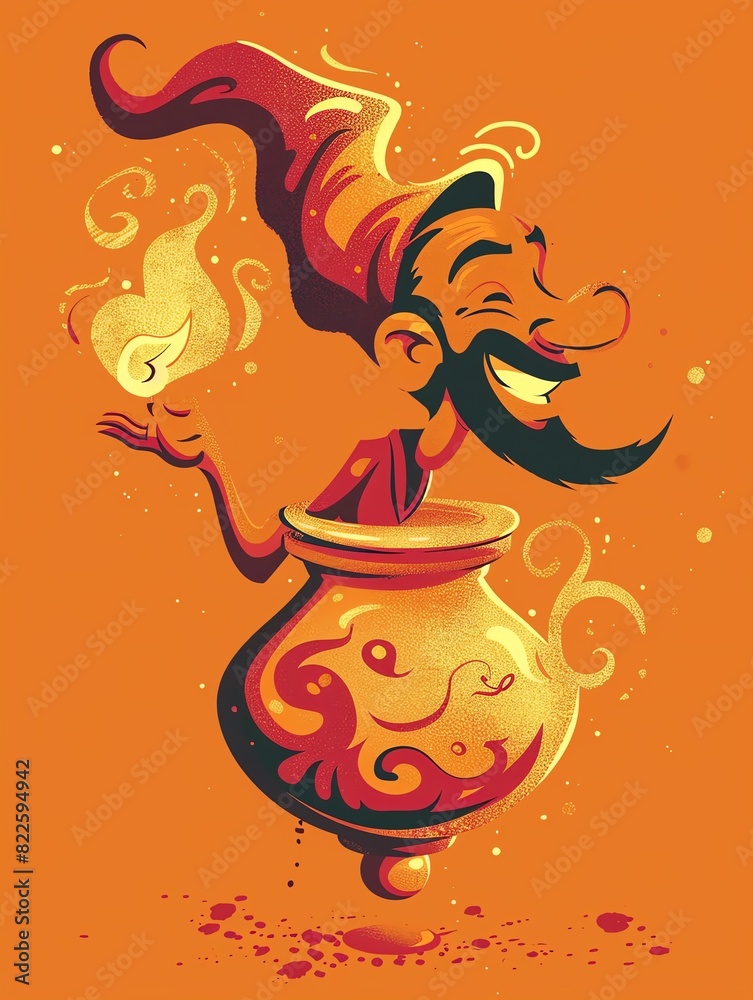 Jinn Illustrate a Jinn emerging from a magic lamp, ready to grant ...
