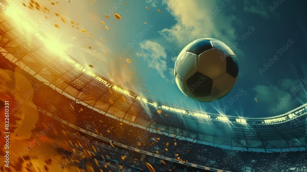 Ball flying over soccer stadium, illustration abstract image Stock ...