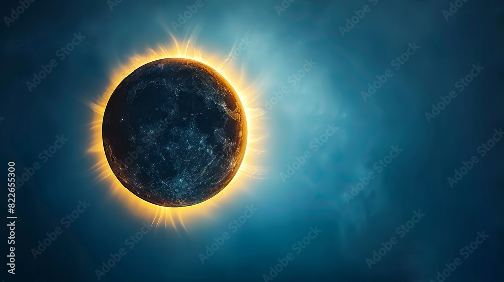 Solar eclipse over dark sky with glowing corona. Moon blocks the sun ...