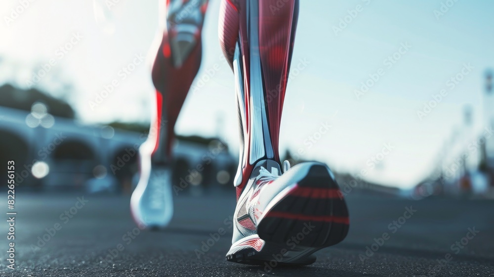 Close-up of a runner's legs with muscle anatomy visible. Detailed view ...