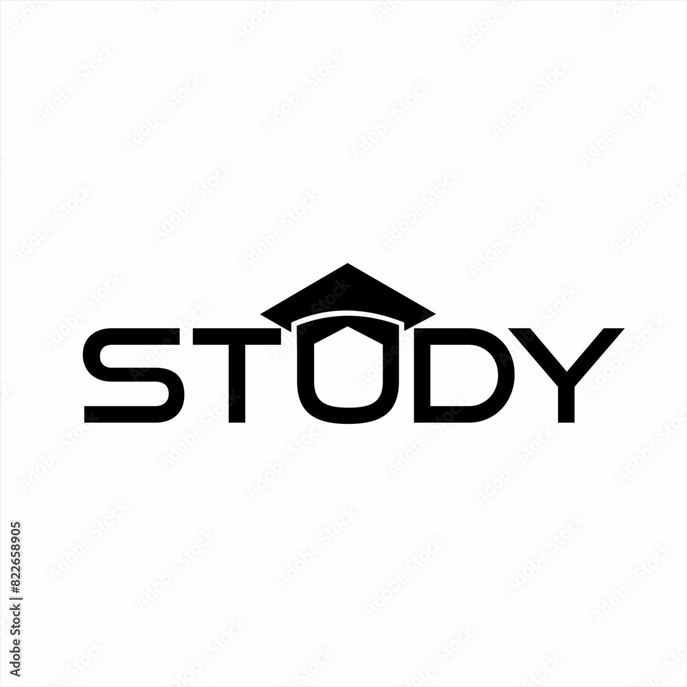 "Study" word design with graduation cap symbol on letter U. Stock ...