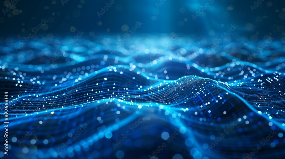 Blue technological flow landscape background. Technical connections on ...