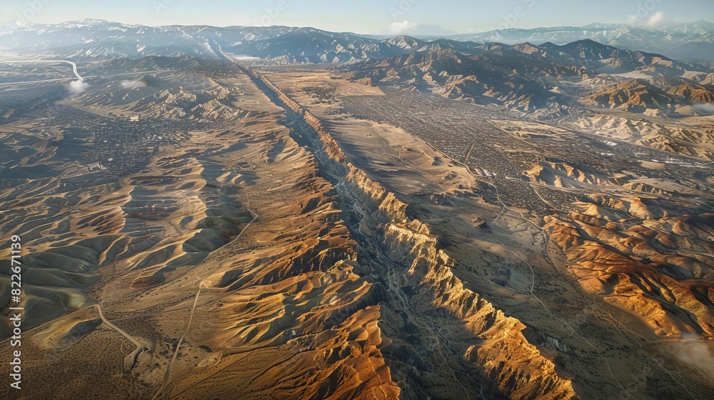 An aerial view of the San Andreas Fault, illustrating tectonic plate ...