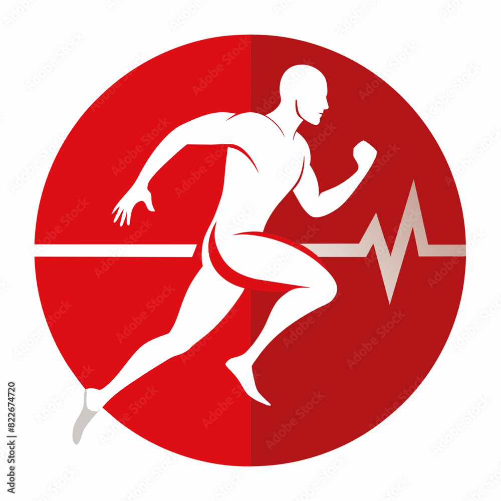 Vetor de Silhouette of a man in running, joints pain with cardiogram ...