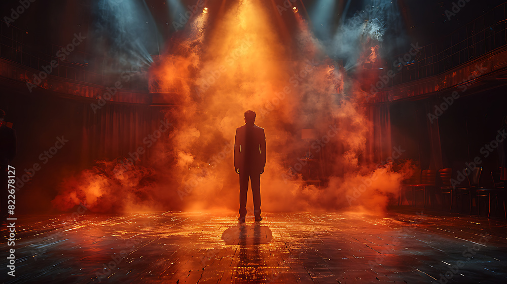 Realistic Actor on Empty Stage with Spotlight and Suit Stock ...