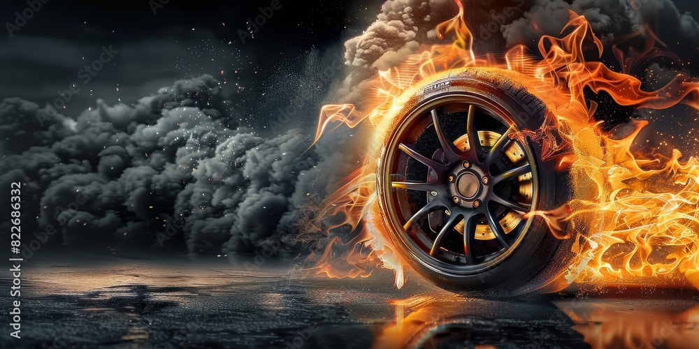 Burnout tire flames and smoke, drifting wheels concept art, highs speed ...