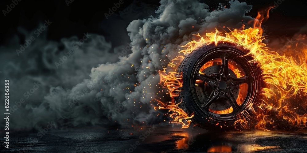 Burnout tire flames and smoke, drifting wheels concept art, highs speed ...