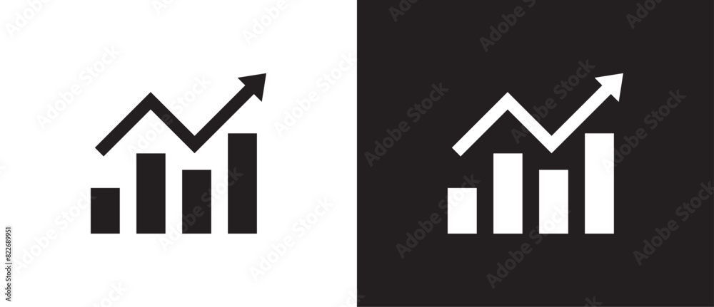 Flat icon of Growing bars graphic with rising arrow, Business chart ...