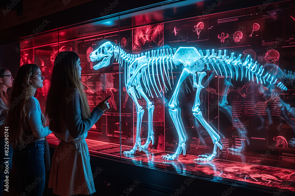 A high-tech exhibit in the Future Animal Museum showcasing holographic ...