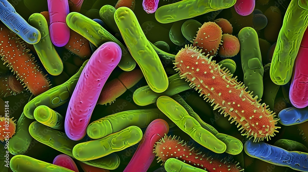 Bacteria diversity under microscopic magnification background ...