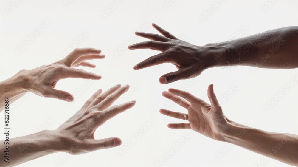 Four hands are shown in a row, with one hand on top of the other Stock ...