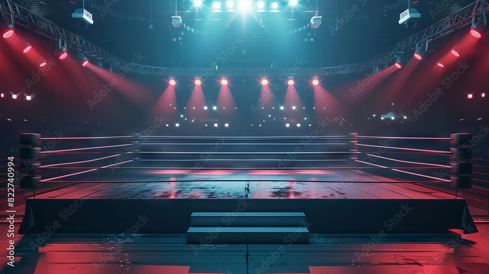 dramatic boxing ring arena at night empty wrestling stage with ...