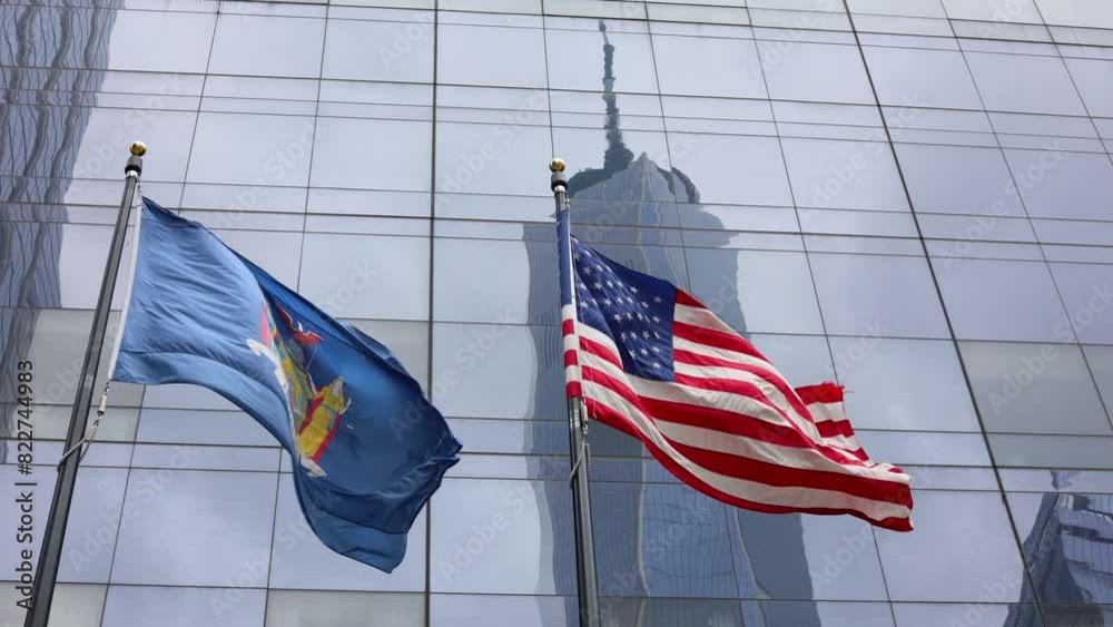 Displaying the American and New York State flags together creates a ...