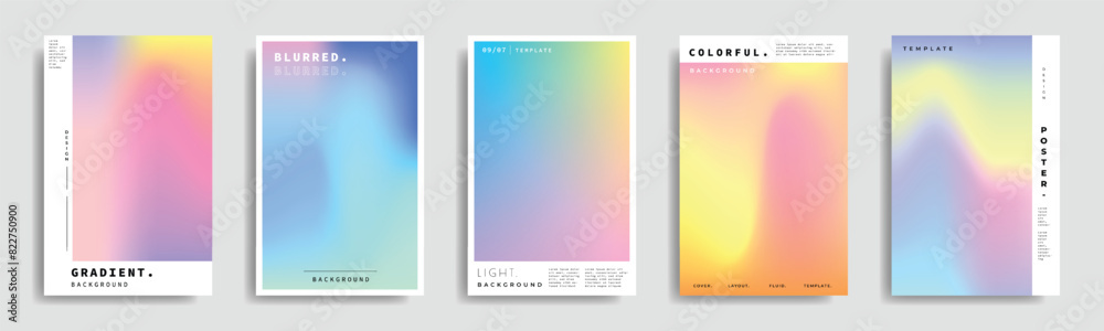 Pastel fluid gradient mesh poster design set. Wavy colorful gradation ...