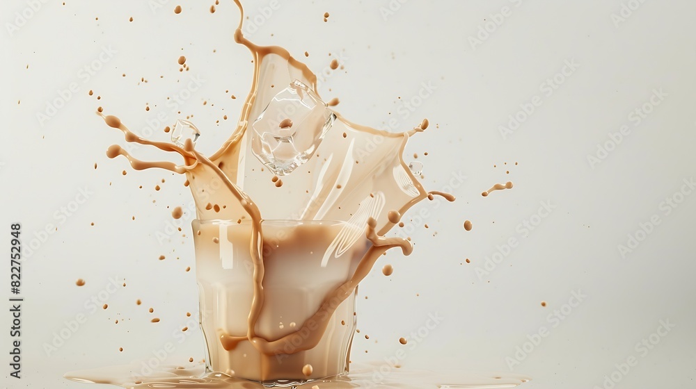 Milk Tea fall ice cube cool pouring down in Shape form line Milk Ice ...