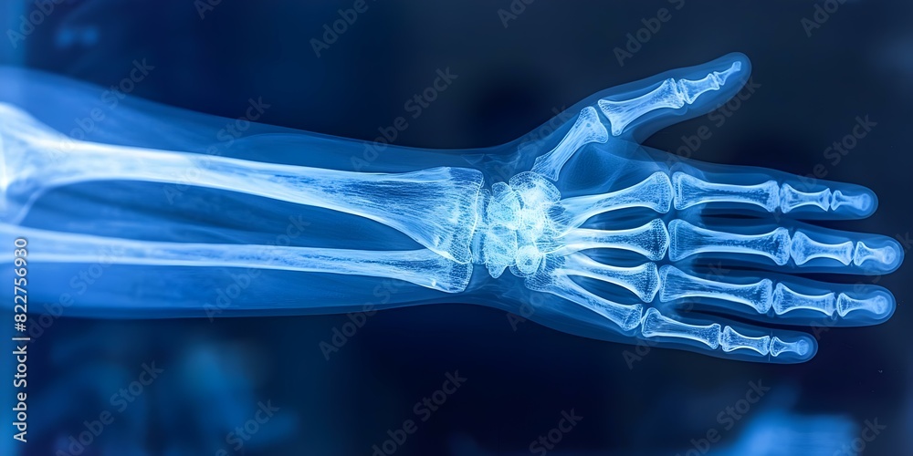 X-ray Image Displaying Forearm Bones, Wrist, and Hand in Pale Blue ...