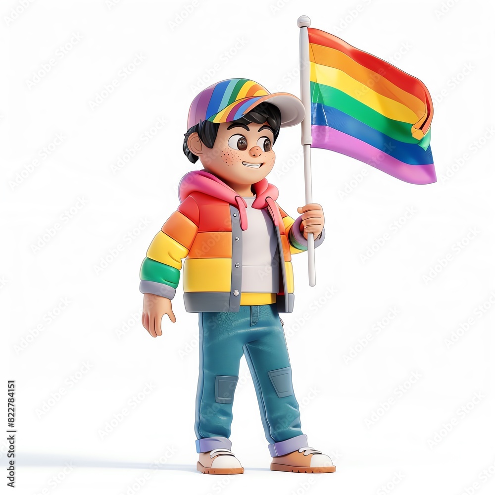 Colorful 3D character holding pride flag, celebrating diversity and ...