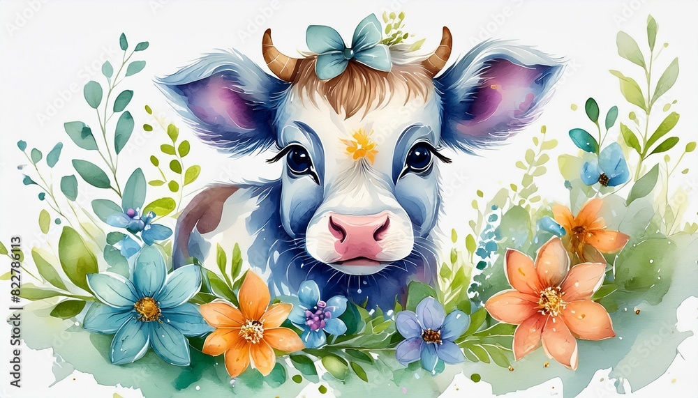 watercolor baby cow clipart for graphic resources Stock Illustration ...