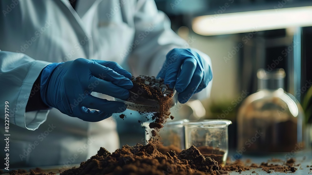 researcher analyzing soil sample in lab testing for contamination and ...
