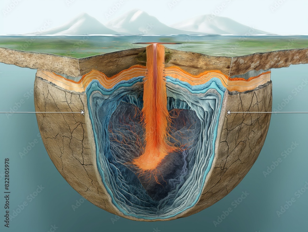A volcano is shown with a lava flow coming out of it. The volcano is ...