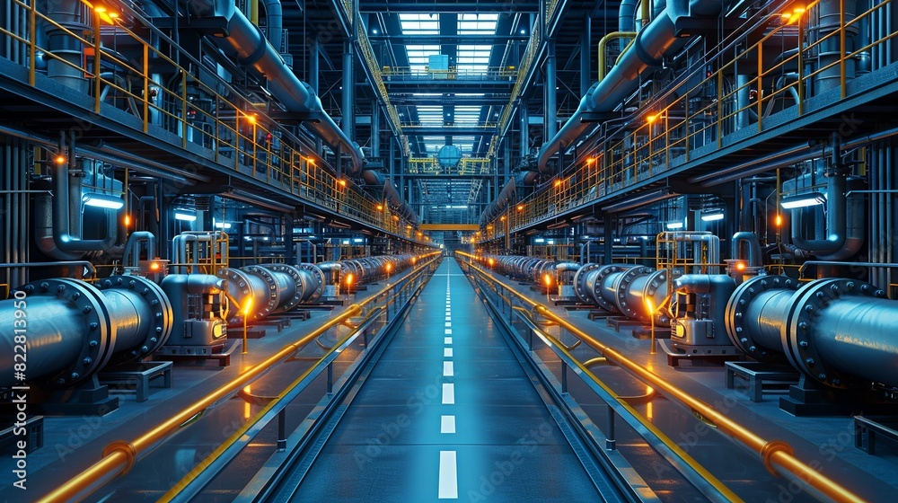 Industrial Background, Interior view of a chemical plant with pipes ...