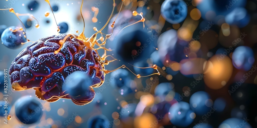 Artistic 3D display of floating blueberries and brains symbolizing ...