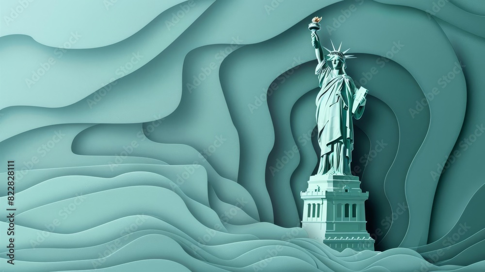 Illustrate the Statue of Liberty in a green and blue color scheme. The ...