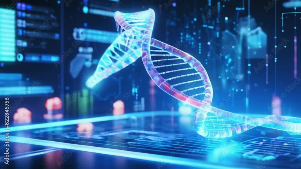 DNA medical screen hologram science hud data analysis body research ...