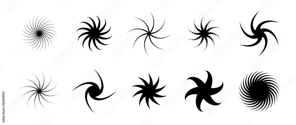 Various twist and swirl element set. Black dotted twirl and rotating ...