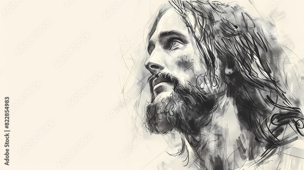 Sketch of Jesus Christ on white background with copy space Stock ...
