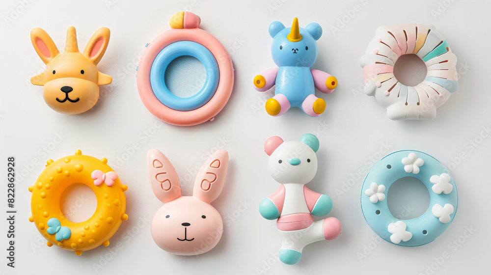 A collection of cute, colorful animal-themed pool floaties organized ...