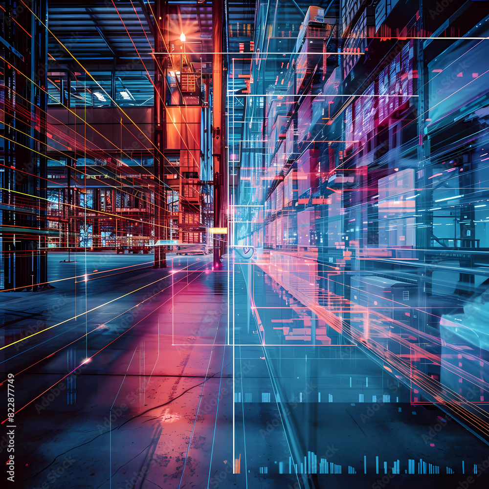 A holographic projection of a supply chain network diagram in a ...
