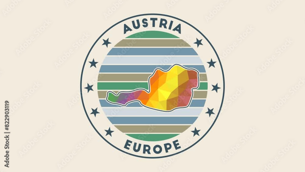 Austria intro video. Badge with the circular name and map of the ...